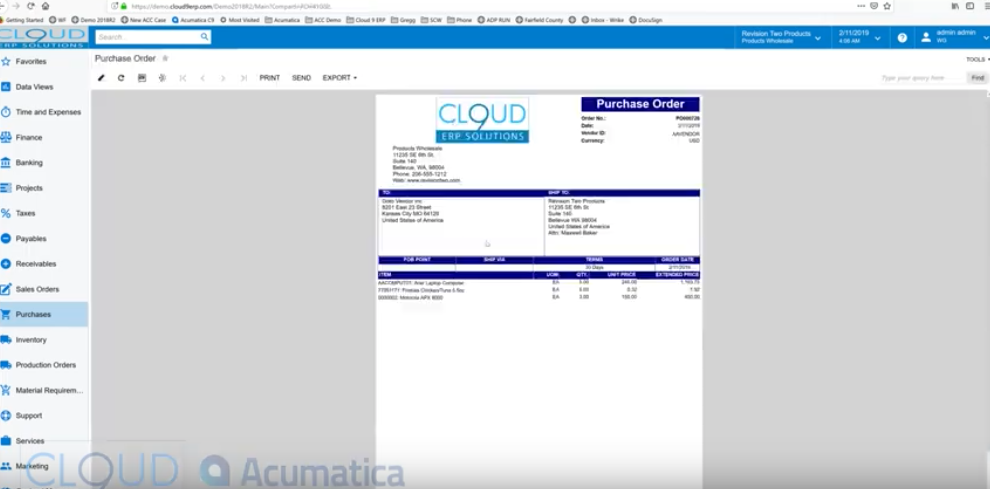 Acumatica How to Create a Purchase Order