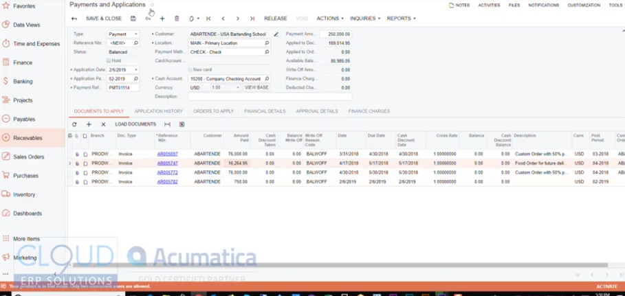 How to Enter a Customer Check in Acumatica